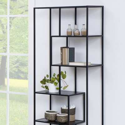 Seaford Tall Black Metal Bookcase with 5 Black Shelves