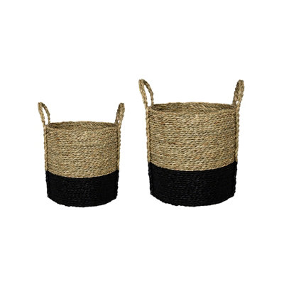 Seagrass Log & Kindling Basket, Black, Set of 2 | DIY at B&Q