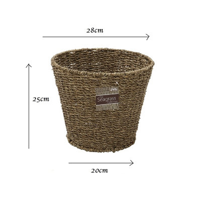 Seagrass Waste Paper Bin Basket Natural Round Woven Seagrass Weave 28cm ...
