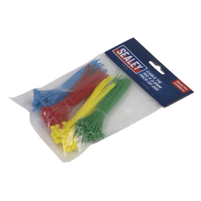 Sealey 100mm x 2.5mm Cable Zip Tie Assortment Four Colours - Pack of ...