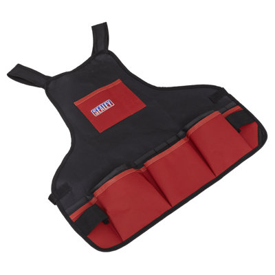 Sealey 16 Pocket Mechanics Tool Apron Workshop Organiser Storage Red ...