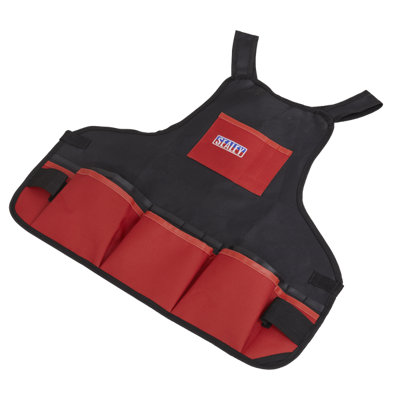 Sealey 16 Pocket Mechanics Tool Apron Workshop Organiser Storage Red ...