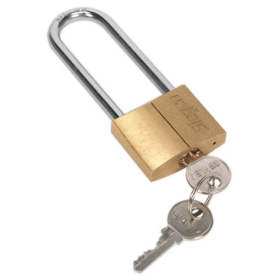 Sealey 40mm Long Shackle Brass Body Padlock With Brass Cylinder Three ...