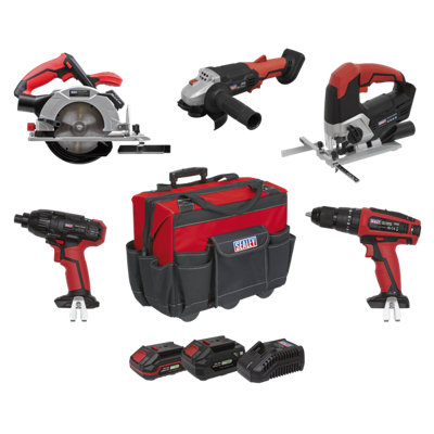 Sealey 5 x 20V SV20 Series Cordless 5 Tool Combo Kit - 2 Batteries ...