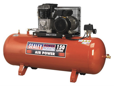 Sealey Air Compressor 150L Belt Drive 3hp with Cast Cylinders SAC1153B