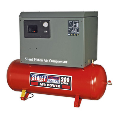 Sealey Air Compressor 200L Belt Drive 3hp with Cast Cylinders Low Noise ...