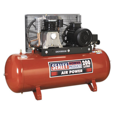 Sealey Air Compressor 200L Belt Drive 5.5hp 3ph 2-Stage with Cast ...