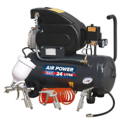 Sealey Air Compressor 24L Direct Drive 2hp with 4pc Air Accessory Kit ...