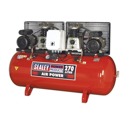 Sealey Air Compressor 270L Belt Drive 2 x 3hp with Cast Cylinders ...