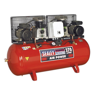 Sealey Air Compressor 270L Belt Drive 2 x 3hp with Cast Cylinders SAC2276B