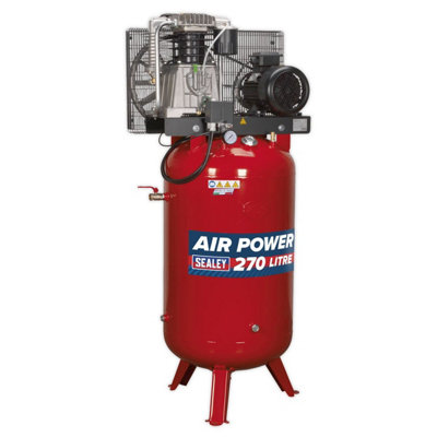 Sealey Air Compressor 270L Vertical Belt Drive 7.5hp 3ph 2-Stage with ...