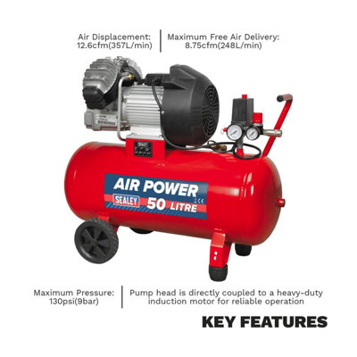 Sealey Air Compressor 50L V-Twin Direct Drive 3hp SAC05030