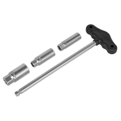 Sealey Ak6550 T-Bar And Rubber Insert Spark Plug Socket Set 4Pc 3/8Sq Drive