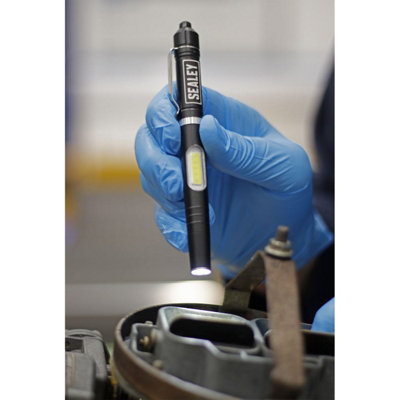 Sealey Aluminium Pen Light Lamp 3W SMD 1W COB LED 55lm 142mm Long LED016