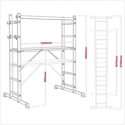 Sealey Aluminium Scaffold Ladder 4-Way EN 131 ASCL2