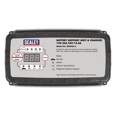 Sealey Battery Support Unit & Charger 12V-25A/24V-12.5A BSCU25
