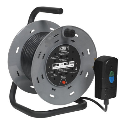 Sealey BCR25RCD 25m Cable Reel with Thermal Trip & RCD Plug 4 x 230V