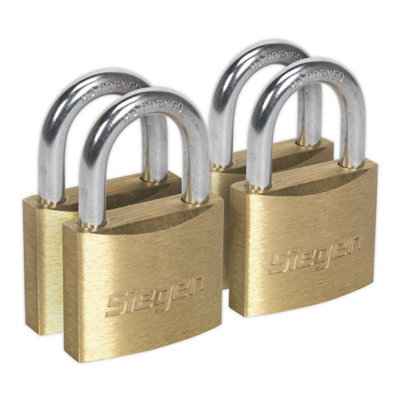 Sealey Brass Body Padlock With Brass Cylinder Keyed Alike Pack of 4 ...