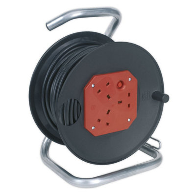 Sealey Cable Reel Extension 25M 4x 230V 1.5mm² Heavy Duty Thermal Trip ...
