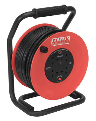 Sealey Cable Reel Extension 50M 4x 230V 2.5mm² Heavy Duty Thermal Trip ...