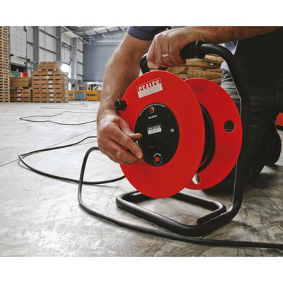 Sealey Cable Reel Extension 50M 4x 230V 2.5mm² Heavy Duty Thermal Trip ...