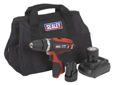 Sealey Compact Hammer Drill Driver Kit 10mm 12V Li-Ion - 2 Batteries ...