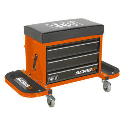 SEALEY CREEPER SEAT MECHANICS STORAGE DRAWERS TOOL BOX TROLLEY PADDED ...