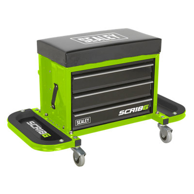 SEALEY CREEPER SEAT STORAGE DRAWERS MECHANICS TOOL BOX TROLLEY PADDED ...