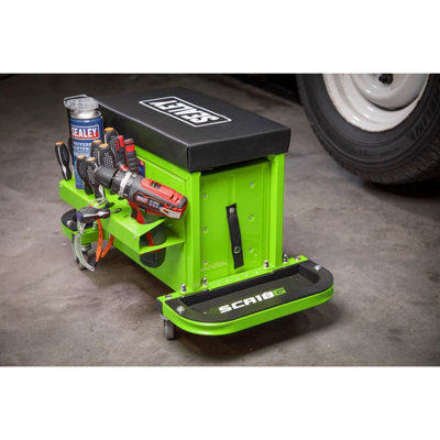SEALEY CREEPER SEAT STORAGE DRAWERS MECHANICS TOOL BOX TROLLEY PADDED ...