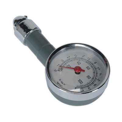 Sealey Dial Type Pressure Gauge With Offset Valve Connector 0-100 PSI ...