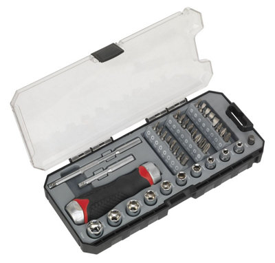 Sealey Fine Tooth Ratchet Screwdriver Socket & Bit Set 38pc AK64905