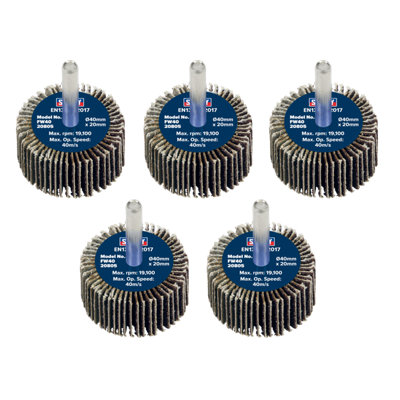 Sealey Flap Wheel 40mm x 20mm 6mm Shaft 80 Grit 5 Pieces 26700 RPM ...