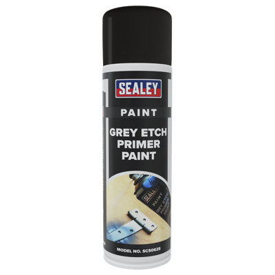 Sealey Grey Etch Primer Paint 0.5L Spray Fine Coverage Adhesive Fast ...