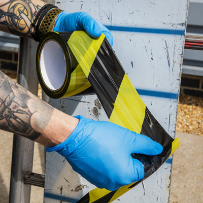 Sealey Hazard Warning Barrier Tape 80mm x 100m Black Yellow Non ...