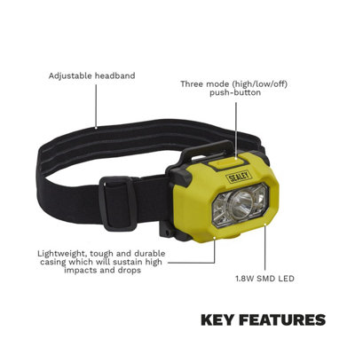Sealey Head Torch 1.8W SMD LED Intrinsically Safe ATEX/IECEx Approved ...