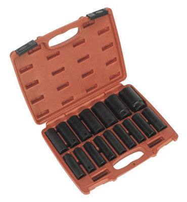 Sealey Heavy Duty Impact Socket Set 16pc 1/2" Wall Drive Deep Metric ...