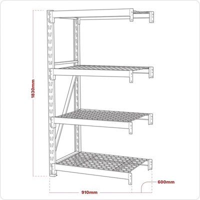 Sealey Heavy-Duty Racking Extension Pack with 4 Mesh Shelves 640kg ...