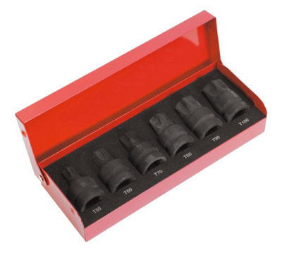 Sealey Impact TRX-Star Socket Bit Set 6 Pieces 1/2" Square Drive Black ...