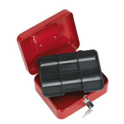Sealey Key Lock Cash Box 6 Coin Compartments 2 Keys 200mm x 160mm x ...