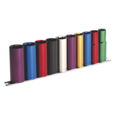 Sealey Multi-colored Socket Set 10 Pcs 1/2" Square Drive Deep WallDrive ...