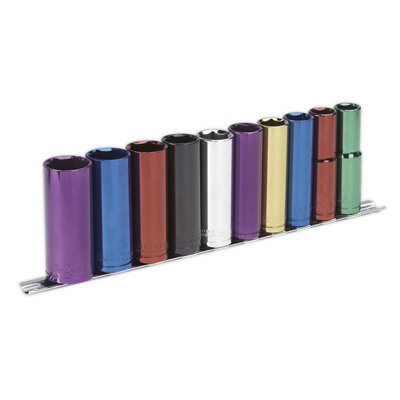 Sealey Multi-colored Socket Set 10 Pcs 1/2" Square Drive Deep WallDrive ...