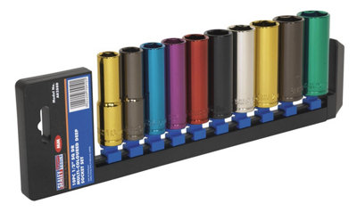 Sealey Multi-colored Socket Set 10 Pcs 1/2" Square Drive Deep WallDrive ...