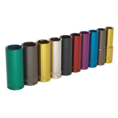 Sealey Multi-colored Socket Set 10 Pcs 1/2" Square Drive Deep WallDrive ...