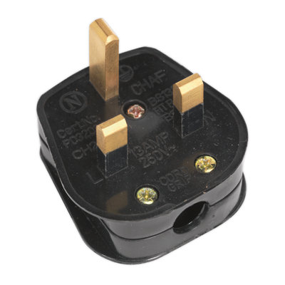 Sealey Resilient Plug 13Amp Heavy Duty BS 1363/A and BS 6500 Black PL13 ...