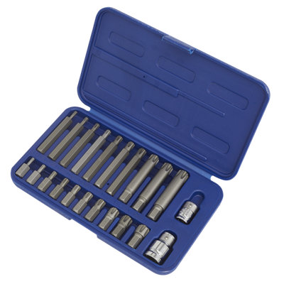Sealey Ribe Bit Set 22pc 3/8" & 1/2" Square Drive Chrome Vanadium Steel ...