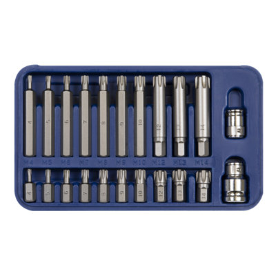 Sealey Ribe Bit Set 22pc 3/8" & 1/2" Square Drive Chrome Vanadium Steel ...