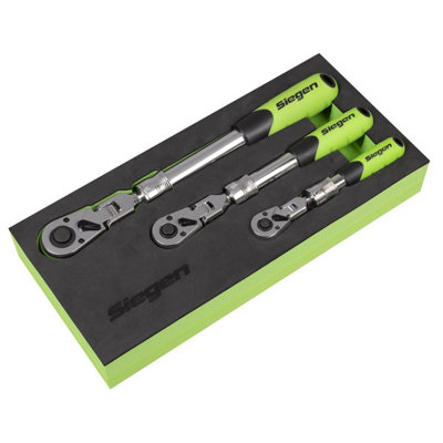 Sealey S01297 Siegen Extendable Flexi-Head Ratchet Wrench Set 3pc