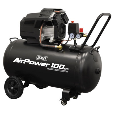 Sealey SAC10002 Air Compressor 100L V-Twin Oil Free Direct Drive 3hp