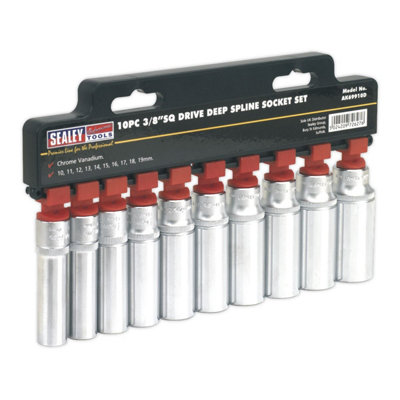 Sealey Socket Set 10 Pieces Deep 3/8" Square Drive Total Drive Deep ...