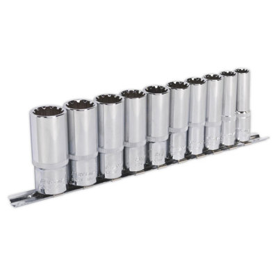 Sealey Socket Set 10 Pieces Deep 3/8" Square Drive Total Drive Deep ...
